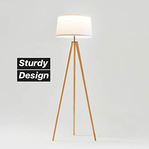 Brightech Emma LED Floor Lamp, Tall Lamp with Wood Legs, Mid-Century Modern Standing Lamp for Bedroom Reading, Tripod Lamp for Living Rooms & Offices, Great Living Room Décor