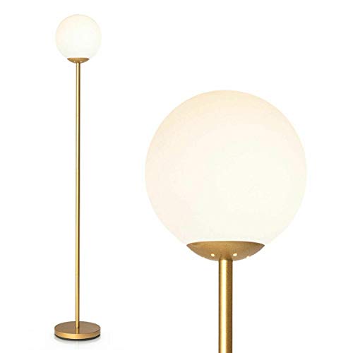 Tangkula Globe Floor Lamp, Mid Century Modern Standing Lamp with Acrylic Lampshade, Tall Pole Light for Living Room, Bedroom & Office (Gold)