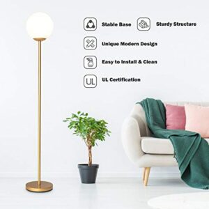 Tangkula Globe Floor Lamp, Mid Century Modern Standing Lamp with Acrylic Lampshade, Tall Pole Light for Living Room, Bedroom & Office (Gold)