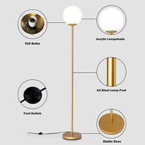 Tangkula Globe Floor Lamp, Mid Century Modern Standing Lamp with Acrylic Lampshade, Tall Pole Light for Living Room, Bedroom & Office (Gold)