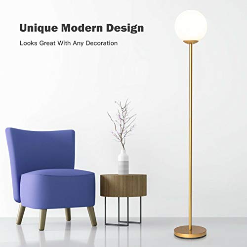 Tangkula Globe Floor Lamp, Mid Century Modern Standing Lamp with Acrylic Lampshade, Tall Pole Light for Living Room, Bedroom & Office (Gold)