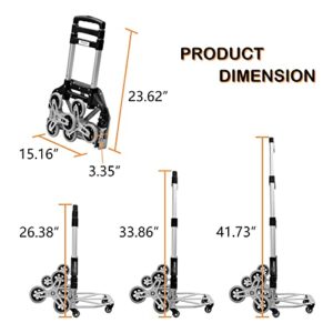 Stair Climber Dolly Cart, Folding Cart with 6 TPR Wheels, 180 LBS Capacity Heavy-Duty Aluminum Alloy Trolley Cart with 4 Extra Wheel, Foldable Furniture Dolly Shopping Cart for Package Delivery (Blue)