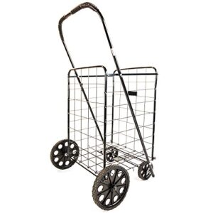 ATH Large Deluxe Rolling Utility / Shopping Cart - Stowable Folding Heavy Duty Cart with Rubber Wheels For Haul Laundry, Groceries, Toys, Sports Equipment, Black