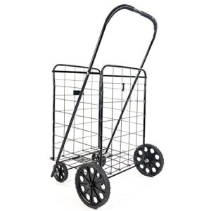 ATH Large Deluxe Rolling Utility / Shopping Cart - Stowable Folding Heavy Duty Cart with Rubber Wheels For Haul Laundry, Groceries, Toys, Sports Equipment, Black