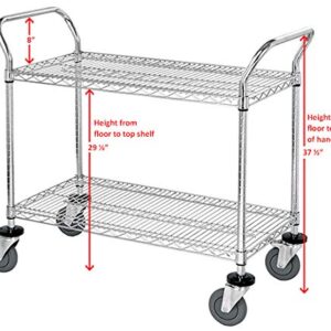 24" Deep x 48" Wide x 39" High 2 Tier Heavy Duty Chrome Wire Utility Cart