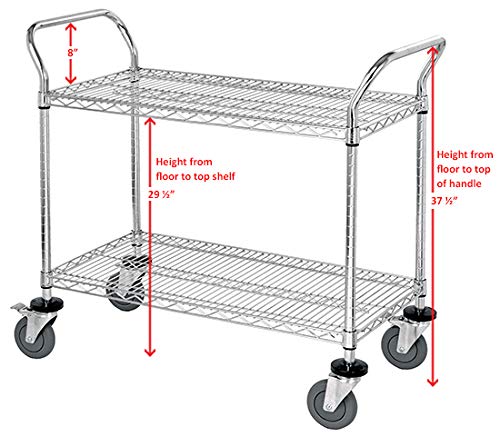 24" Deep x 48" Wide x 39" High 2 Tier Heavy Duty Chrome Wire Utility Cart