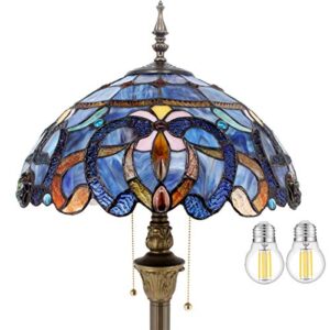 werfactory tiffany floor lamp blue purple cloudy stained glass standing reading light 16x16x64 inches antique pole corner lamp decor bedroom living room home office s558 series