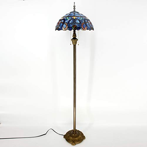 WERFACTORY Tiffany Floor Lamp Blue Purple Cloudy Stained Glass Standing Reading Light 16X16X64 Inches Antique Pole Corner Lamp Decor Bedroom Living Room Home Office S558 Series