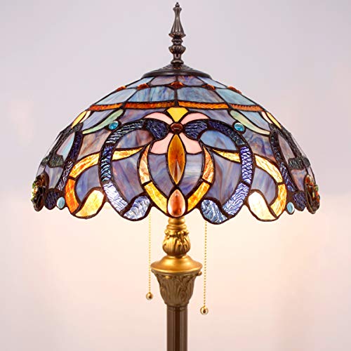 WERFACTORY Tiffany Floor Lamp Blue Purple Cloudy Stained Glass Standing Reading Light 16X16X64 Inches Antique Pole Corner Lamp Decor Bedroom Living Room Home Office S558 Series