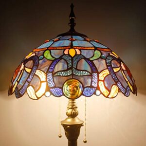 WERFACTORY Tiffany Floor Lamp Blue Purple Cloudy Stained Glass Standing Reading Light 16X16X64 Inches Antique Pole Corner Lamp Decor Bedroom Living Room Home Office S558 Series