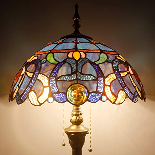 WERFACTORY Tiffany Floor Lamp Blue Purple Cloudy Stained Glass Standing Reading Light 16X16X64 Inches Antique Pole Corner Lamp Decor Bedroom Living Room Home Office S558 Series