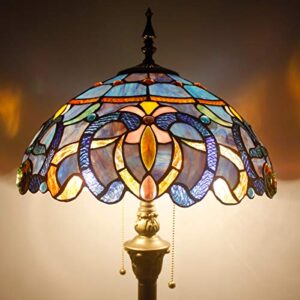 WERFACTORY Tiffany Floor Lamp Blue Purple Cloudy Stained Glass Standing Reading Light 16X16X64 Inches Antique Pole Corner Lamp Decor Bedroom Living Room Home Office S558 Series