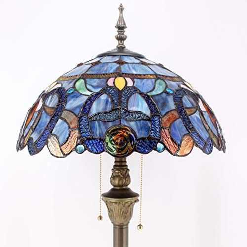 WERFACTORY Tiffany Floor Lamp Blue Purple Cloudy Stained Glass Standing Reading Light 16X16X64 Inches Antique Pole Corner Lamp Decor Bedroom Living Room Home Office S558 Series