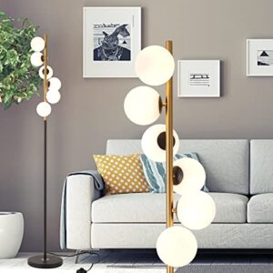 yolizuot modern floor lamp, led standing tall pole lamp with glass shade, elegant mid century modern creative floor lamp for living room,bedroom,office,6 lights (bulbs included)