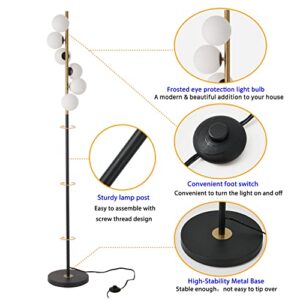 YOLIZUOT Modern Floor Lamp, LED Standing Tall Pole Lamp with Glass Shade, Elegant Mid Century Modern Creative Floor Lamp for Living Room,Bedroom,Office,6 Lights (Bulbs Included)