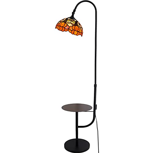 AVIVADIRECT Tiffany Floor Lamp with Storage Shelves End Table Stained Glass Orange Flower Arched Gooseneck Style Reading Light Angle Adjustable W10H70 Inch Decor Home Living Room Bedroom Office