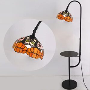 AVIVADIRECT Tiffany Floor Lamp with Storage Shelves End Table Stained Glass Orange Flower Arched Gooseneck Style Reading Light Angle Adjustable W10H70 Inch Decor Home Living Room Bedroom Office