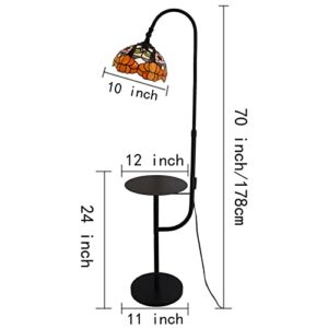 AVIVADIRECT Tiffany Floor Lamp with Storage Shelves End Table Stained Glass Orange Flower Arched Gooseneck Style Reading Light Angle Adjustable W10H70 Inch Decor Home Living Room Bedroom Office