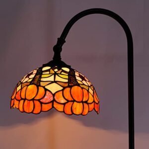 AVIVADIRECT Tiffany Floor Lamp with Storage Shelves End Table Stained Glass Orange Flower Arched Gooseneck Style Reading Light Angle Adjustable W10H70 Inch Decor Home Living Room Bedroom Office