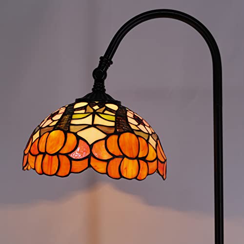 AVIVADIRECT Tiffany Floor Lamp with Storage Shelves End Table Stained Glass Orange Flower Arched Gooseneck Style Reading Light Angle Adjustable W10H70 Inch Decor Home Living Room Bedroom Office