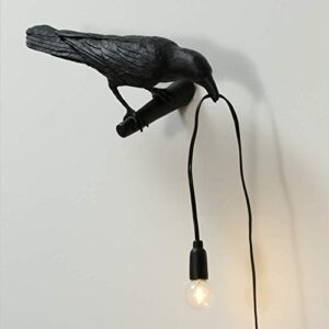 MAYOLA Birds Table Lamps, Wall Lamp Resin Crow Desk led Lighting Fixture for Living Room, Bedroom, Office, College Dorm (Left-Wall-Black)