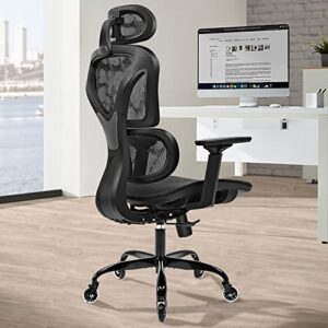 felixking ergonomic office chair, home office rolling swivel chair mesh high back computer chair with 3d adjustable armrest & lumbar support, blade wheels desk chair with headrest (black)