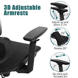 FelixKing Ergonomic Office Chair, Home Office Rolling Swivel Chair Mesh High Back Computer Chair with 3D Adjustable Armrest & Lumbar Support, Blade Wheels Desk Chair with Headrest (Black)