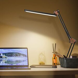 paugeory led lamp, led swing arm lamp with jig, 3 color modes, level 8 dimmer eye protection lamp, for home office, study, reading, dorm, studio, with usb adapter (black and gold)