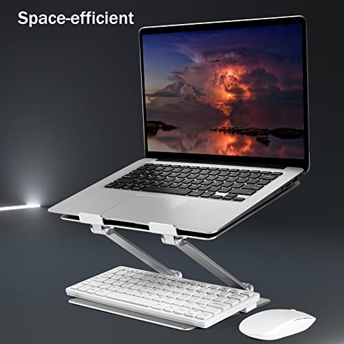 Adjustable Laptop Stand, Portable Laptop Riser, Aluminum Laptop Stand for Desk Foldable, Ergonomic Computer Notebook Stand with Heat-Vent, Rubber Protective for MacBook Pro/Air 10-17.3” Laptops-Silver