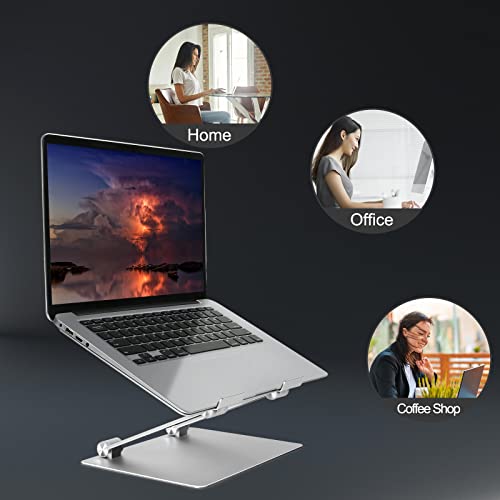 Adjustable Laptop Stand, Portable Laptop Riser, Aluminum Laptop Stand for Desk Foldable, Ergonomic Computer Notebook Stand with Heat-Vent, Rubber Protective for MacBook Pro/Air 10-17.3” Laptops-Silver