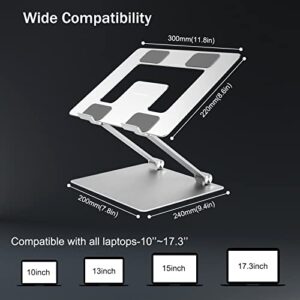 Adjustable Laptop Stand, Portable Laptop Riser, Aluminum Laptop Stand for Desk Foldable, Ergonomic Computer Notebook Stand with Heat-Vent, Rubber Protective for MacBook Pro/Air 10-17.3” Laptops-Silver