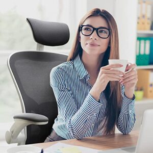 Leteuke Office Chair, Ergonomic Office Chair with Padded Lumbar Support and 90° Flip-up Armrests, High Back Mesh Home Office Chair, 125° Reclining Computer Desk Chair (White+Gray)