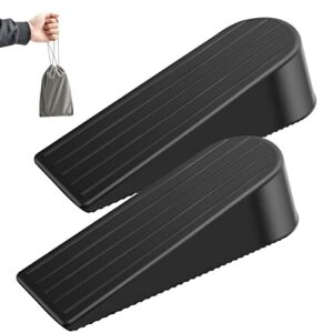 big door stoppers, 2 packs 2 inchs black rubber door stop wedge security heavy duty door stoppers for bottom of door works on all floor surfaces height up to 2 inches door jam for school home office