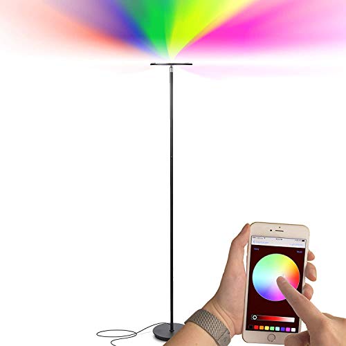 Brightech Sky Colors – Wi-Fi Color Changing Torchiere LED Floor Lamp – Smart Standing Lamp with iOS and Android Remote Control – Cost-Effective and Energy-Saving with Adjustable Head - Black