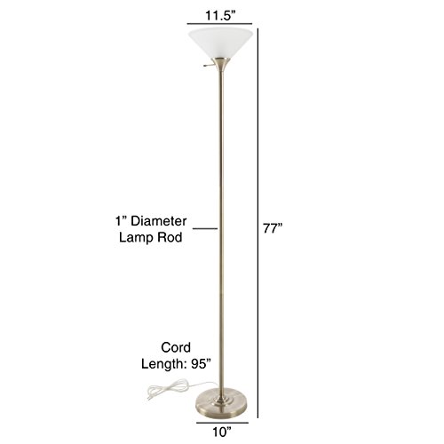 Lavish Home Bronze Torchiere Floor Lamp-Standing Light with Sturdy Metal Base and Frosted Glass Shade-Energy Saving LED Bulb Included