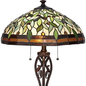 Robert Louis Tiffany Leaf and Vine II Traditional Victorian Tiffany Style Floor Standing Lamp 60" Tall Bronze Gold Amber Green Stained Glass Dome Shade Decor for Living Room Reading House Bedroom