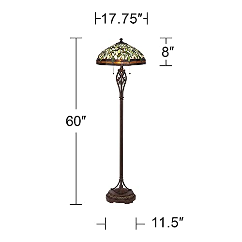 Robert Louis Tiffany Leaf and Vine II Traditional Victorian Tiffany Style Floor Standing Lamp 60" Tall Bronze Gold Amber Green Stained Glass Dome Shade Decor for Living Room Reading House Bedroom