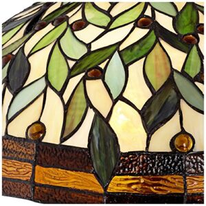 Robert Louis Tiffany Leaf and Vine II Traditional Victorian Tiffany Style Floor Standing Lamp 60" Tall Bronze Gold Amber Green Stained Glass Dome Shade Decor for Living Room Reading House Bedroom