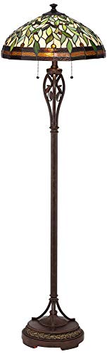 Robert Louis Tiffany Leaf and Vine II Traditional Victorian Tiffany Style Floor Standing Lamp 60" Tall Bronze Gold Amber Green Stained Glass Dome Shade Decor for Living Room Reading House Bedroom