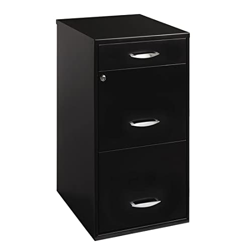 MIELEU 18" Deep 3 Drawer Metal Organizer File Cabinet with Oval Handles, Black