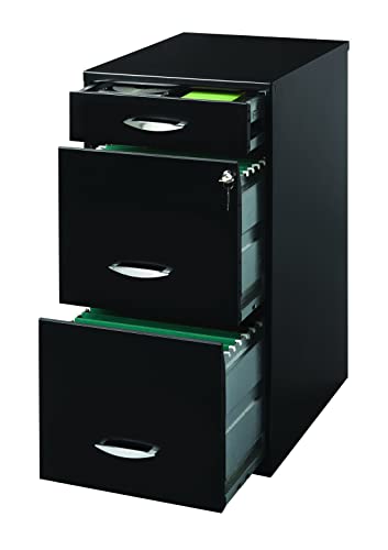 MIELEU 18" Deep 3 Drawer Metal Organizer File Cabinet with Oval Handles, Black