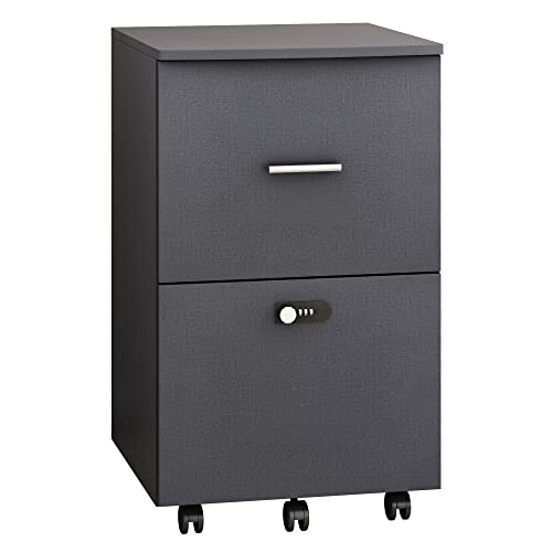 WelFurGeer File Cabinet for Home Office, 2 Drawer Filing Cabinet with Coded Lock, Mobile File Cabinets for Legal/Letter/A4 File, Black