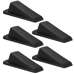 5 pcs door stoppers, rubber door stoppers wedges, doorstops, heavy duty door stops, black wedge door stoppers for bottom of door, on tile, concrete, carpet, wooden floor, high 1.3 inches