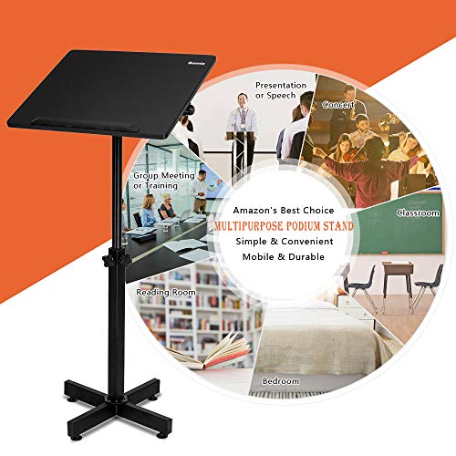 VINGLI Classic Lectern Podium Stand, Height Adjustable Church Classroom Lecture, Portable Presentation Concert Podium, Multi-Function Reading or Laptop Desk with Edge Stopper, Black