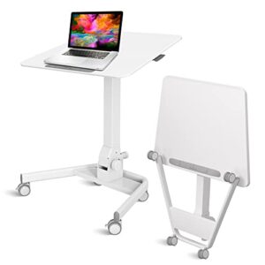 folding standing desk adjustable height – mobile rolling laptop stand pneumatic height adjustable – foldable computer desk workstation – portable mini standing desk for small office space