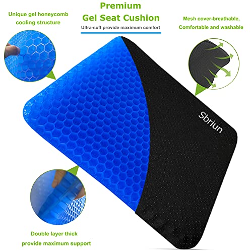 Gel Seat Cushion, Office Seat Cushion Breathable Chair Pad for Office Chair/Car/Wheelchair/Long Sitting, Thick Cooling Gel Cushions for Pressure Sores, Tailbone, Back, Sciatica Pain Relief