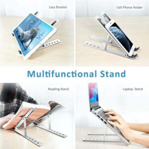 Foldable Laptop Stand for Desk, Office, and Travel Use with Folding Supports, Adjustable Height, and Ventilated Cooling Frame for Portable Work, Gaming, Content Creators