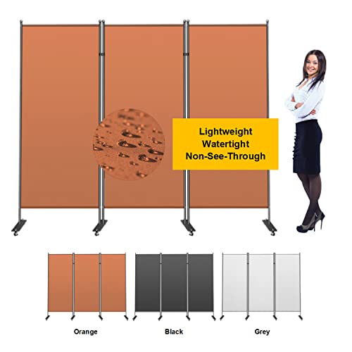 Office Partition,102 x 14 x 71 inch ,Room Divider – Folding Partition Privacy Screen，Black ,3-Panel Outdoor/Indoor Room Divider for School, Church, Classroom, Dorm Room, Kids Room, Studio (Orange)