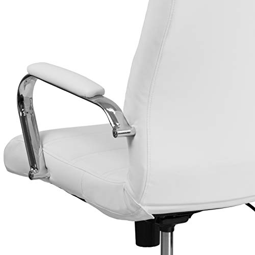 EMMA + OLIVER High Back White LeatherSoft Executive Swivel Office Chair with Chrome Frame/Arms