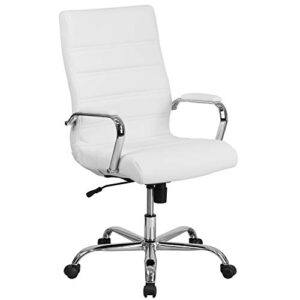 EMMA + OLIVER High Back White LeatherSoft Executive Swivel Office Chair with Chrome Frame/Arms